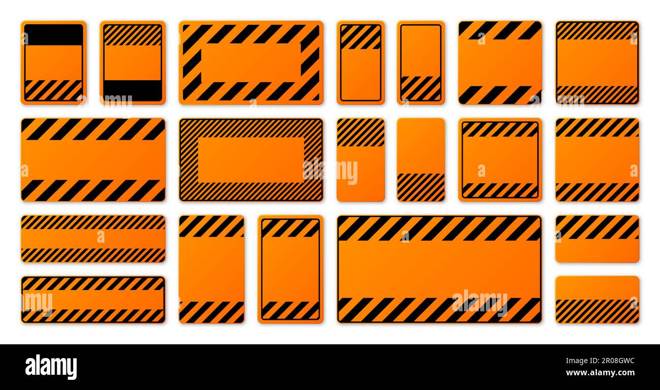 Various blank orange warning signs with diagonal lines. Attention ...