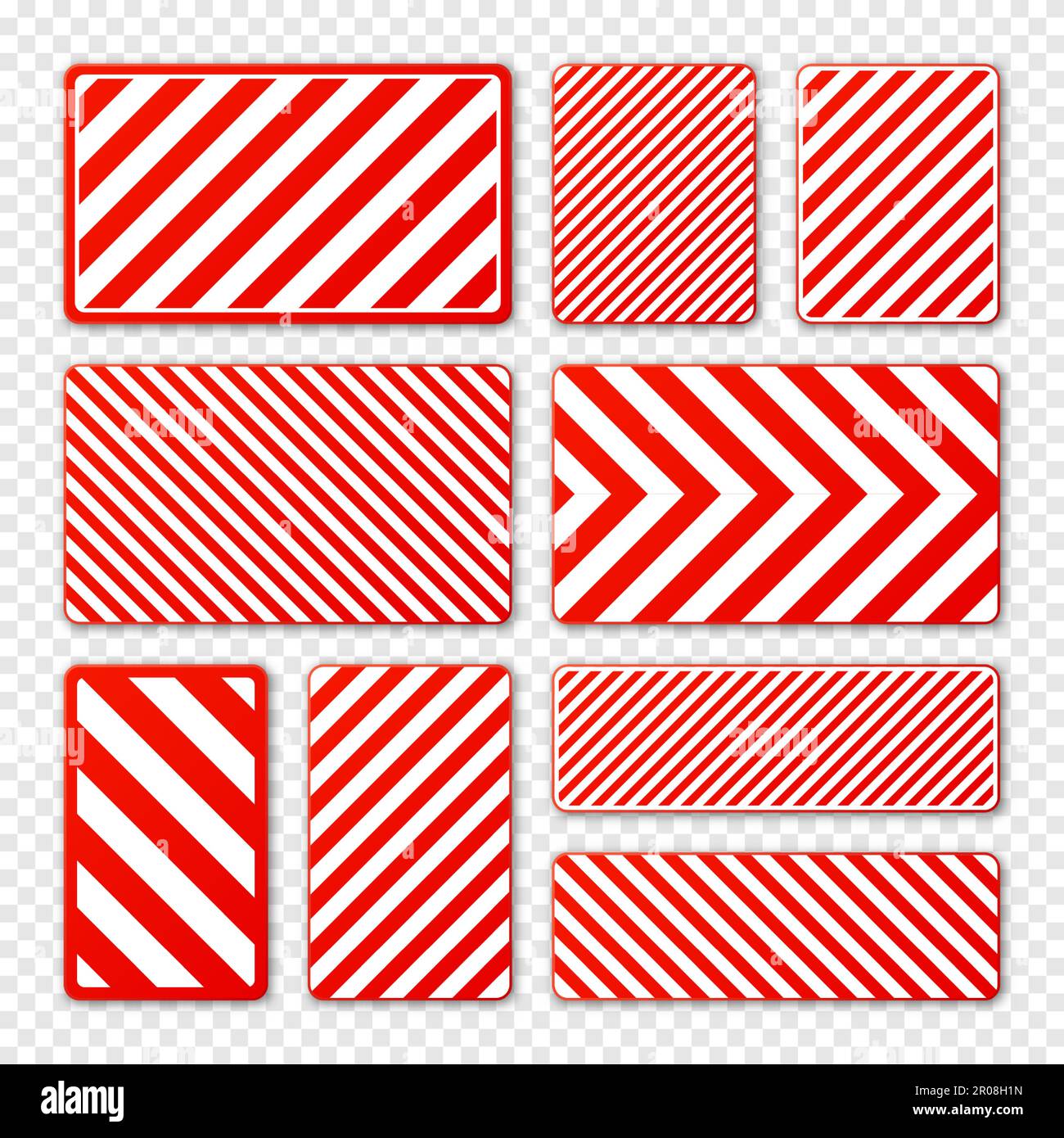 Various white and red warning signs with diagonal lines. Attention ...