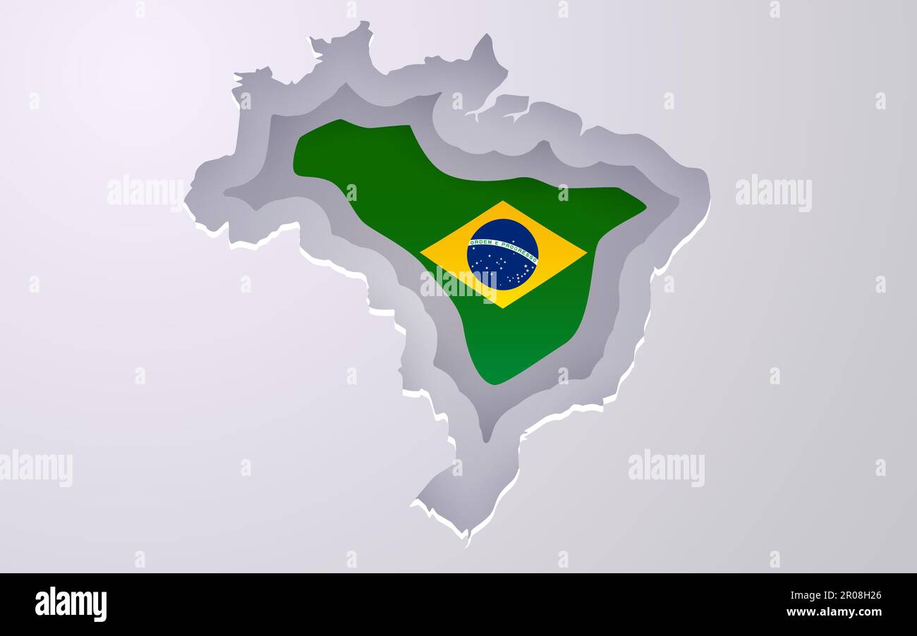 Creative Brazil map with flag colors in paper cut style. Vector ...