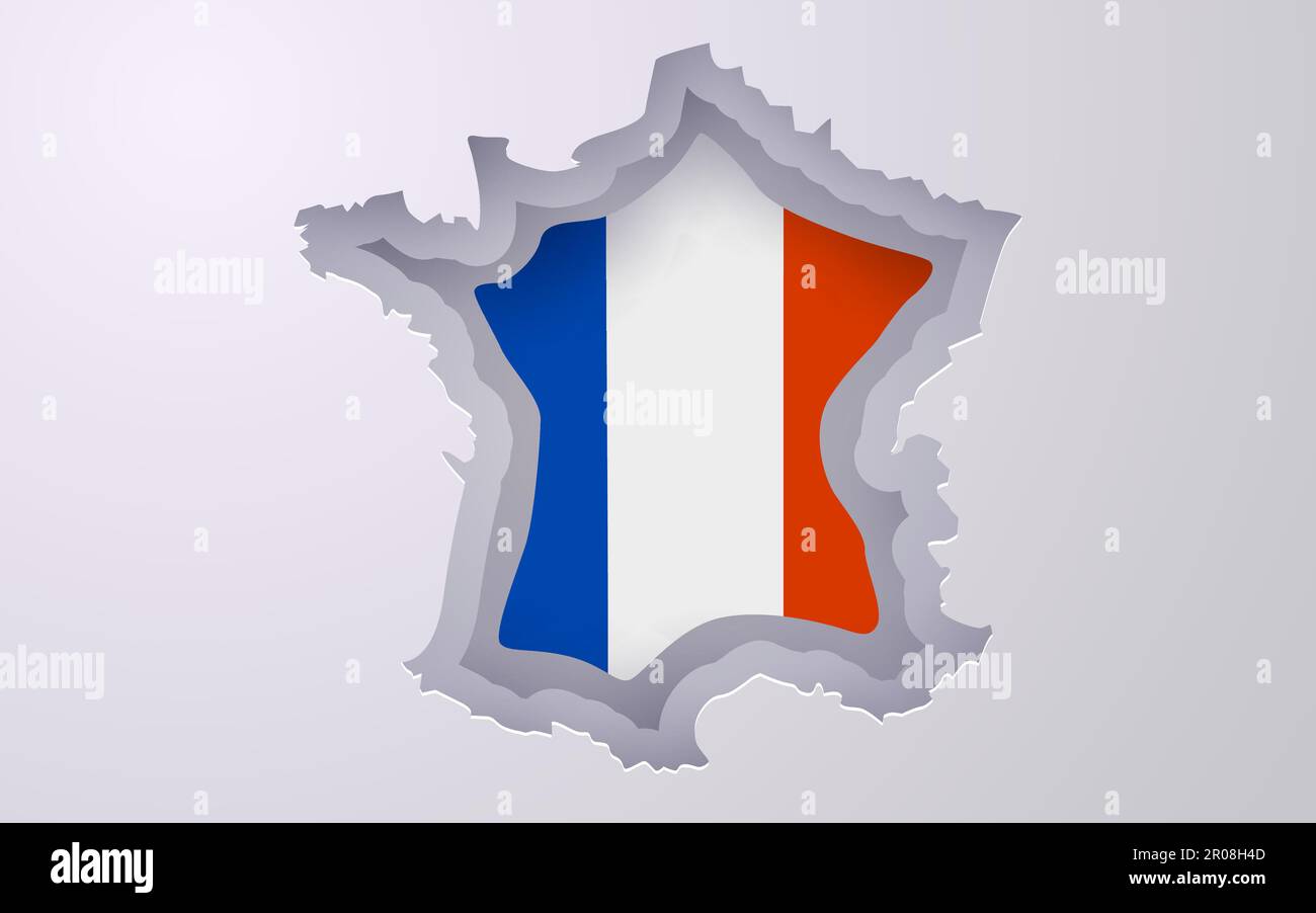 Creative France map with flag colors in paper cut style. Vector ...
