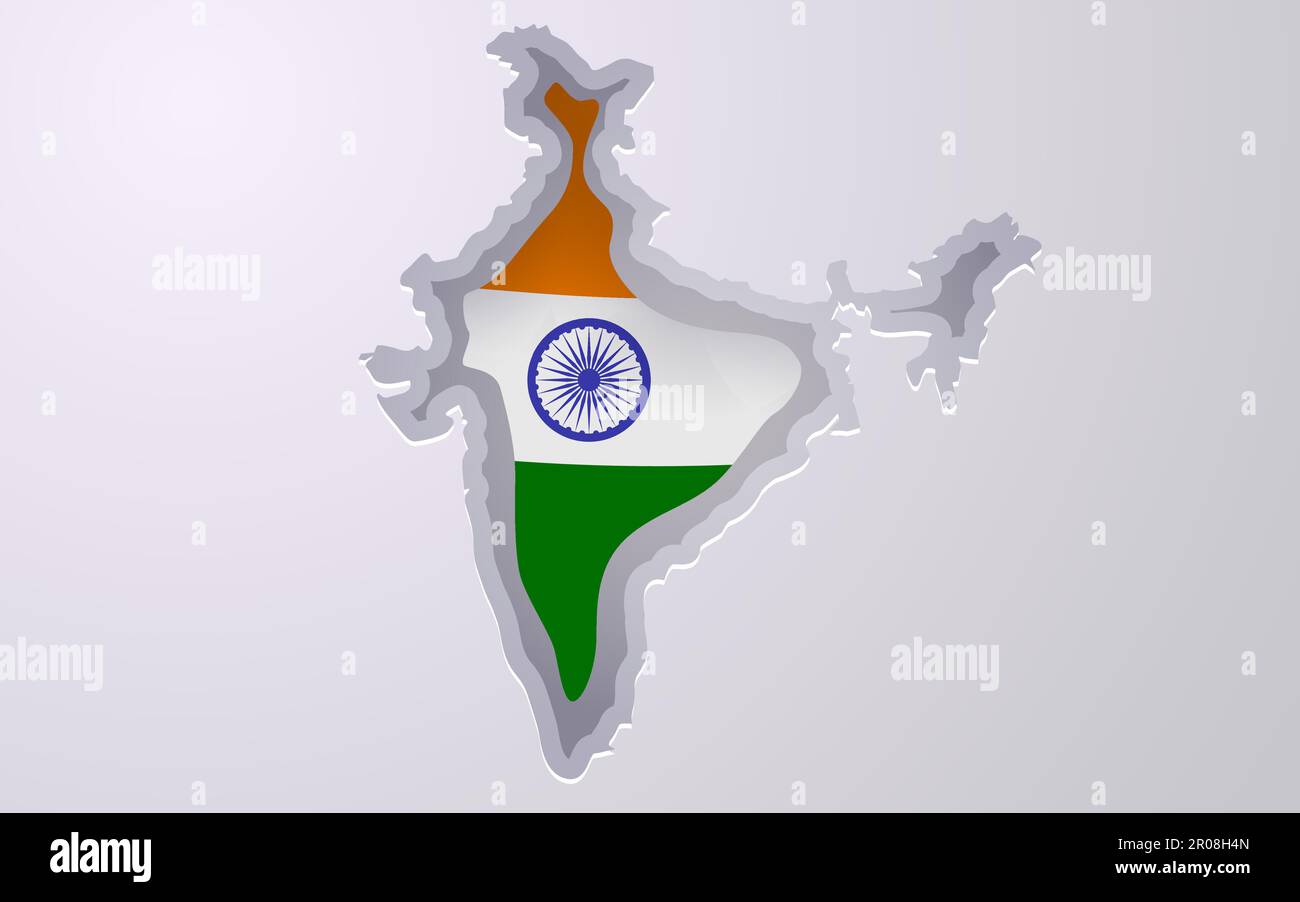 Creative India map with flag colors in paper cut style. Vector ...