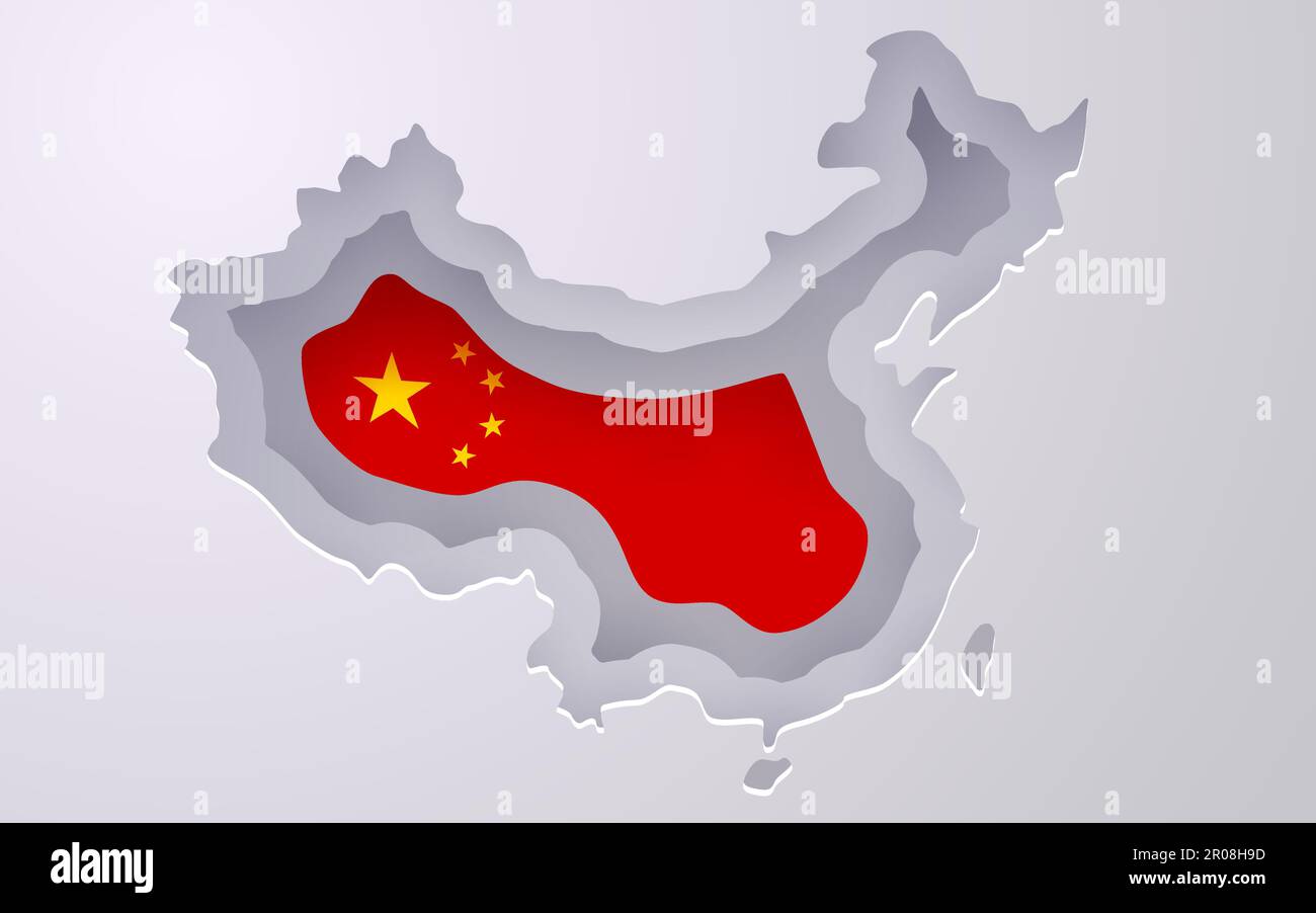 Creative China map with flag colors in paper cut style. Vector ...