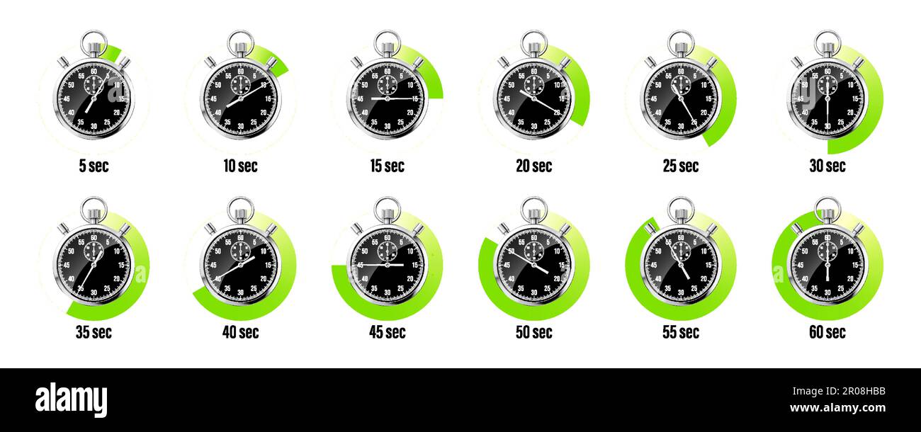 Realistic classic stopwatch. Shiny metal chronometer, black time ...