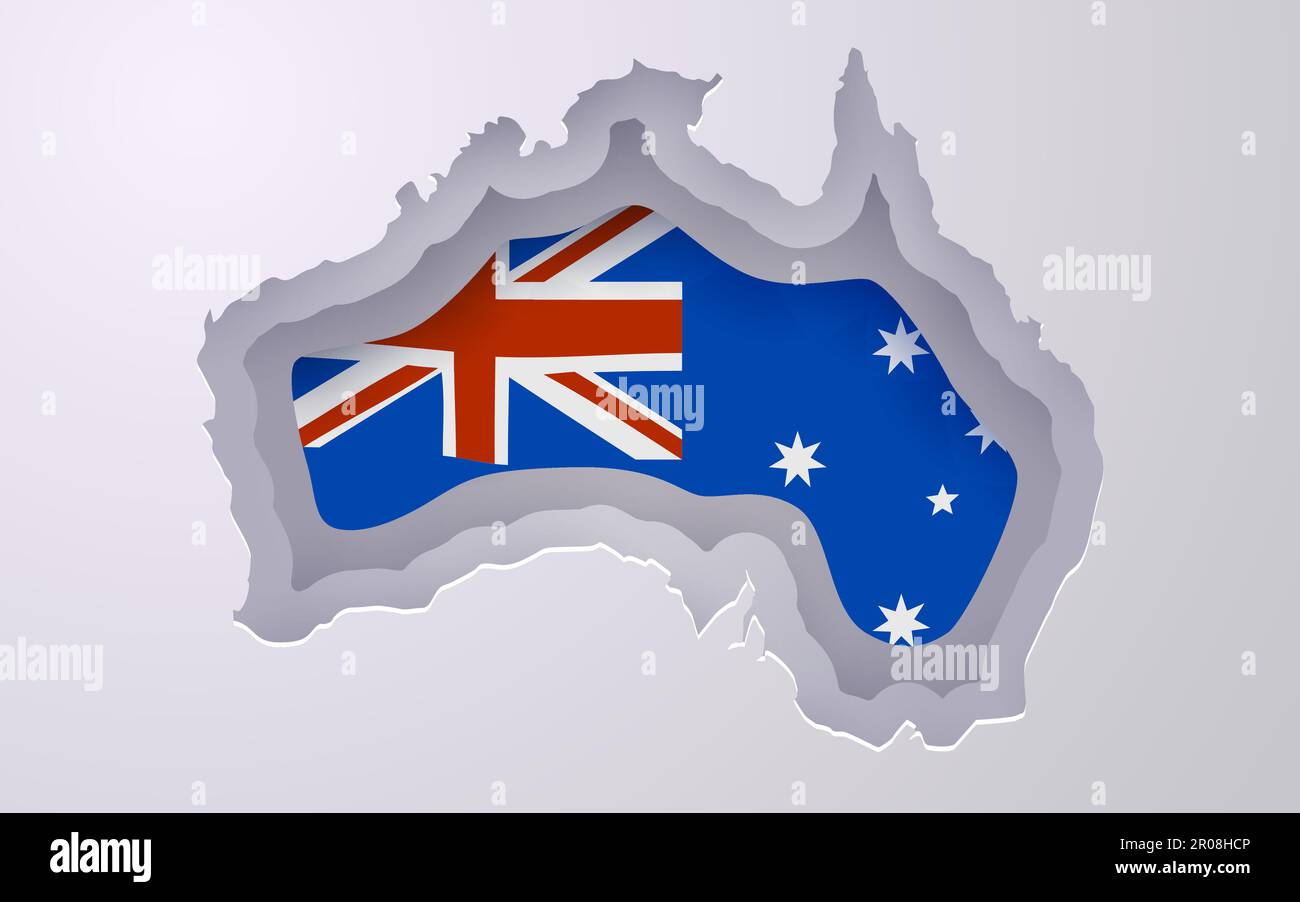 Creative Australia map with flag colors in paper cut style. Vector ...