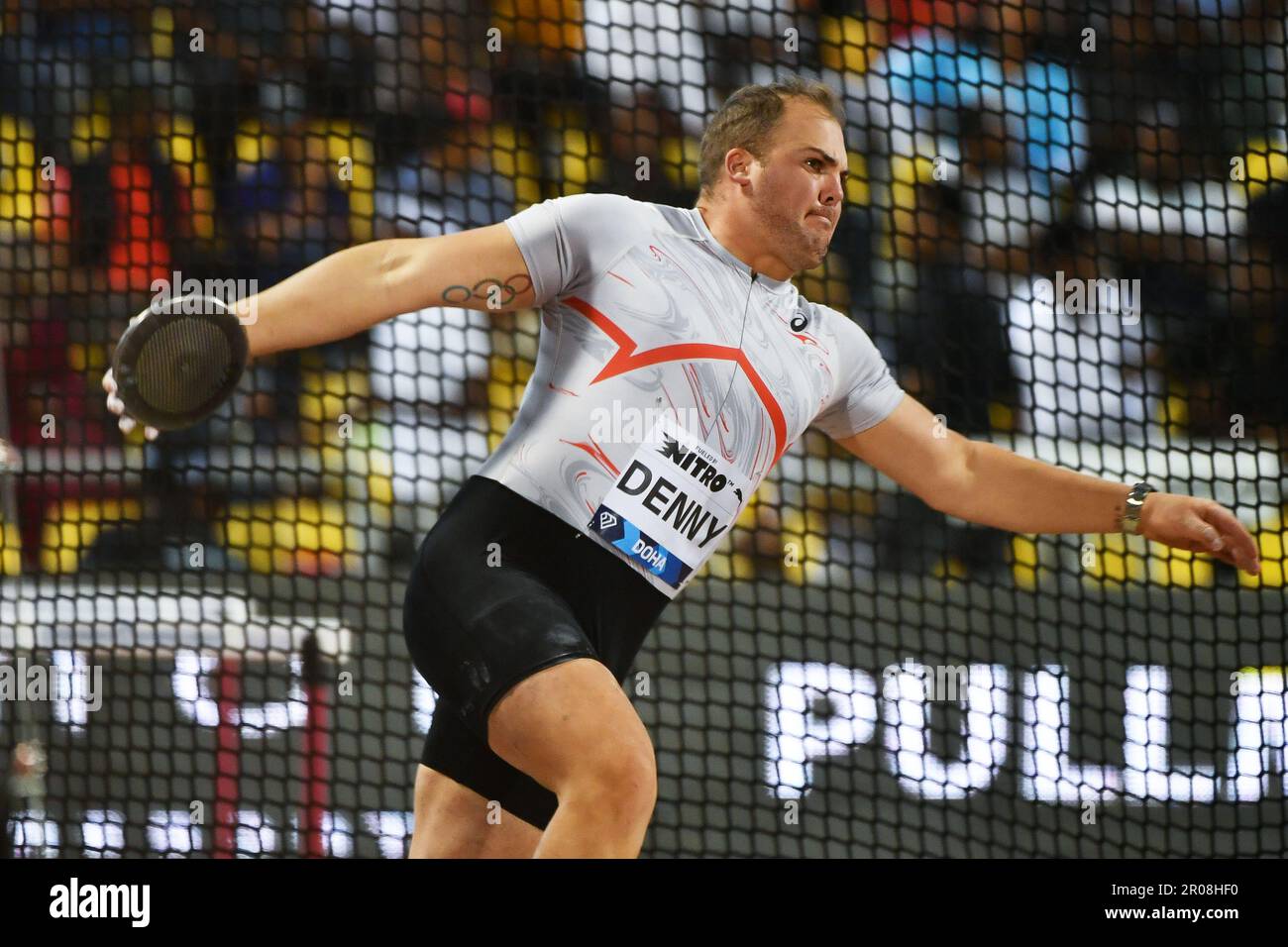 Doha, Qatar, 5 May 2023. Matthew Denny of Australia competes in Discus ...