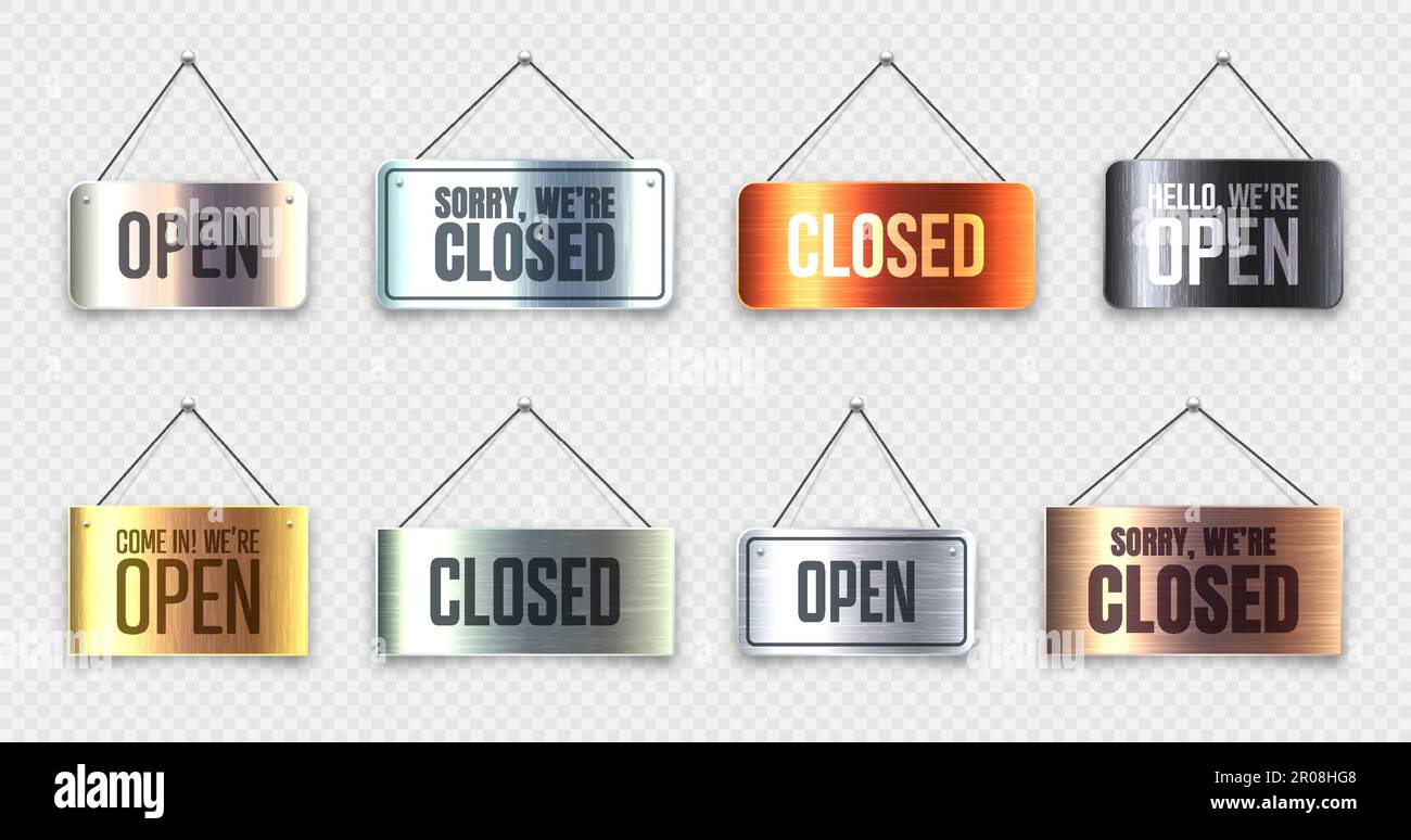 Brushed metal Open and Closed hanging signboards. Vintage door sign for ...
