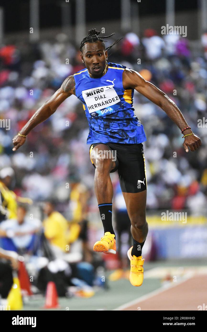 Doha, Qatar, 5 May 2023. Andy Diaz Hernandez of Cuba competes in Triple ...