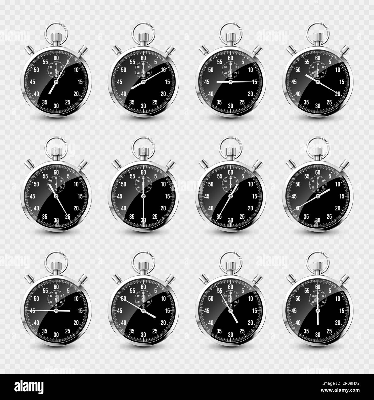 Realistic classic stopwatch. Shiny metal chronometer, time counter with ...