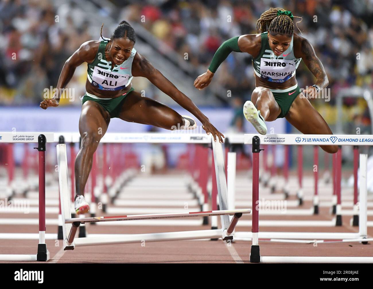Doha, Qatar, 5 May 2023. Nia Ali of USA, Tonea Marshall of USA compete ...