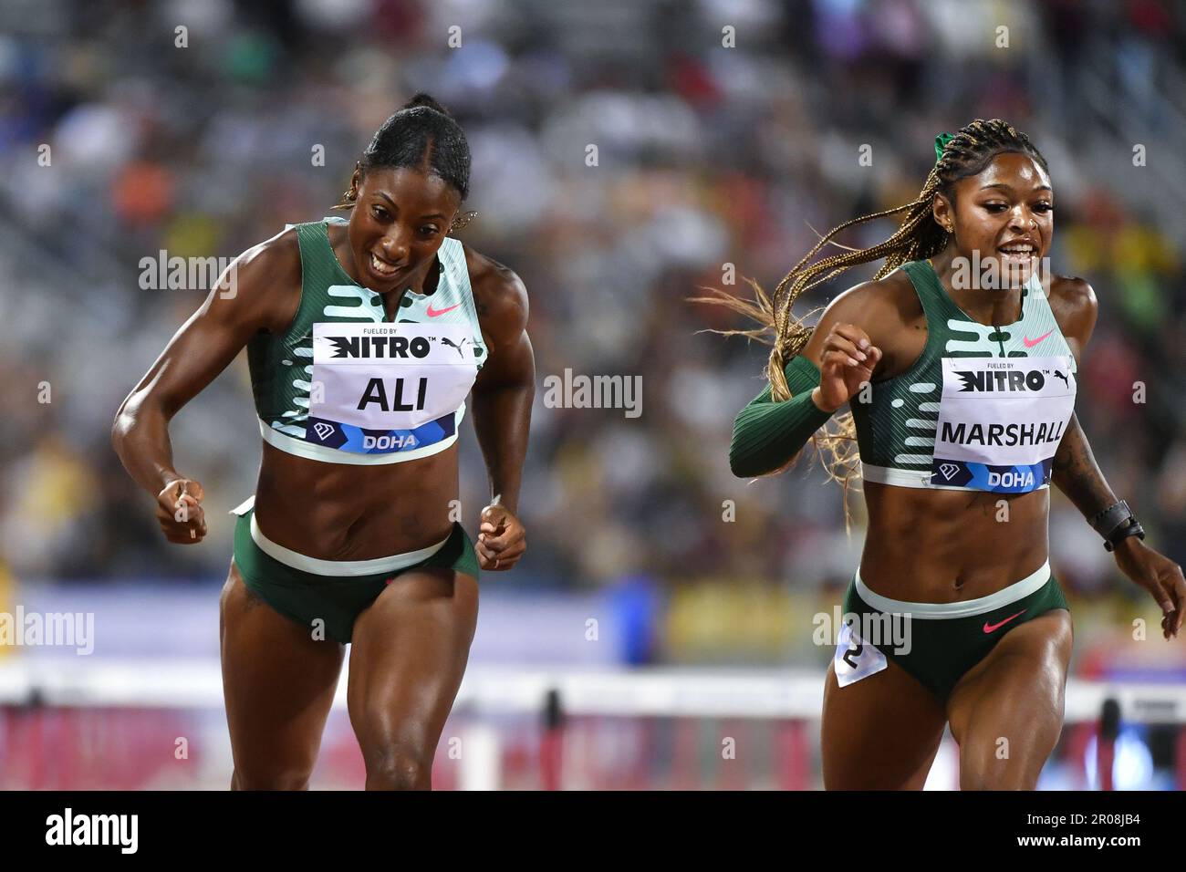 Doha, Qatar, 5 May 2023. Nia Ali of USA, Tonea Marshall of USA compete ...