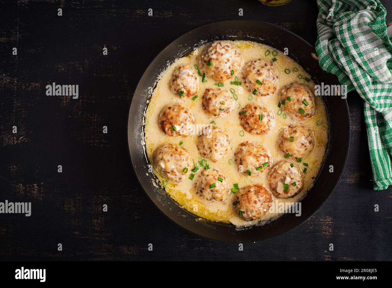 Swedish meatballs in cream sauce. Swedish cuisine. Turkey meatballs ...