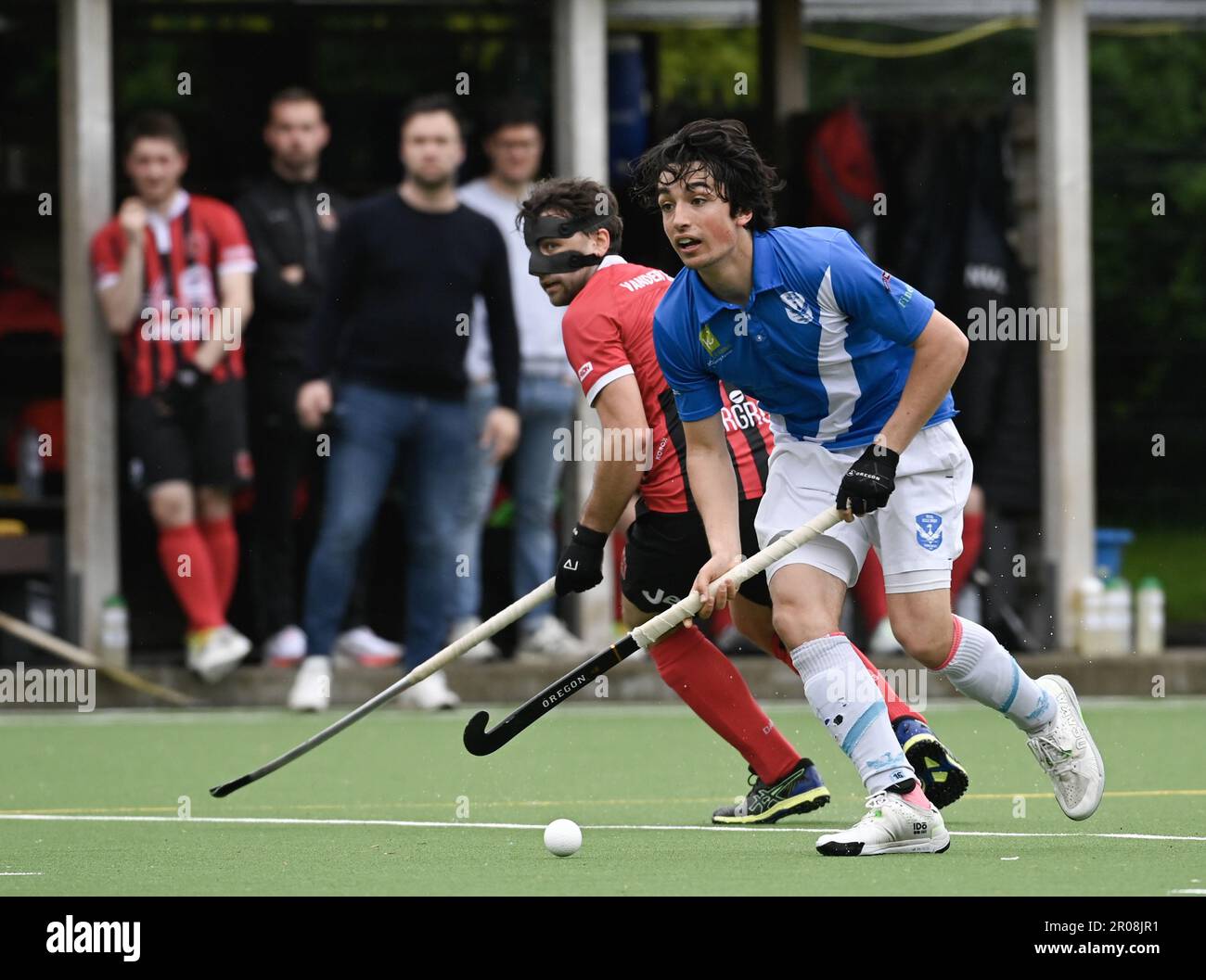 Brussels, Belgium. 07th May, 2023. Uccle's Guillermo Hainaut controls ...