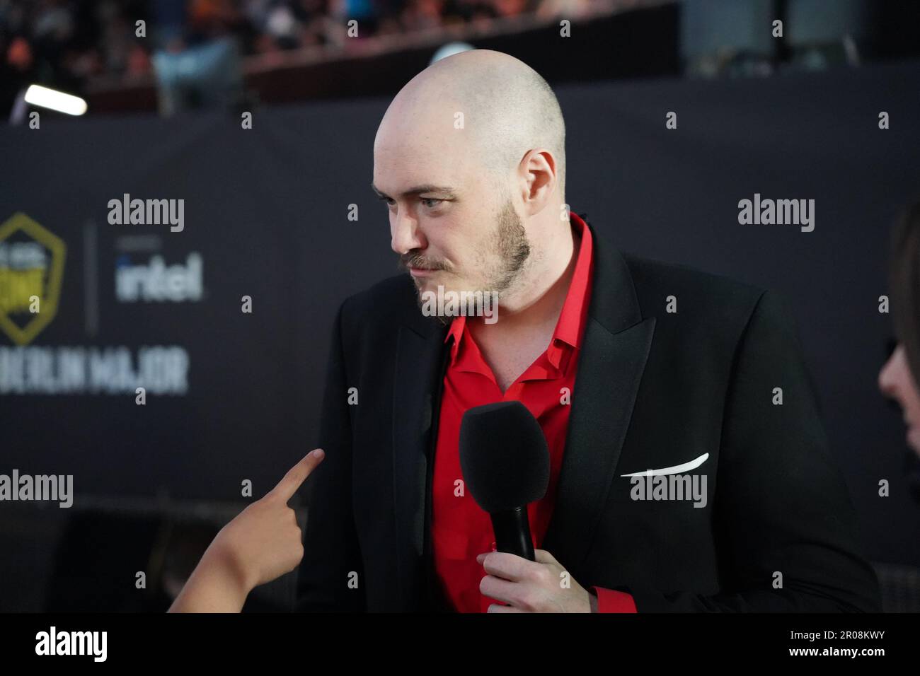 Berlin, Germany. 07th May, 2023. Host Jake "Slacks" Kanner interacts ...