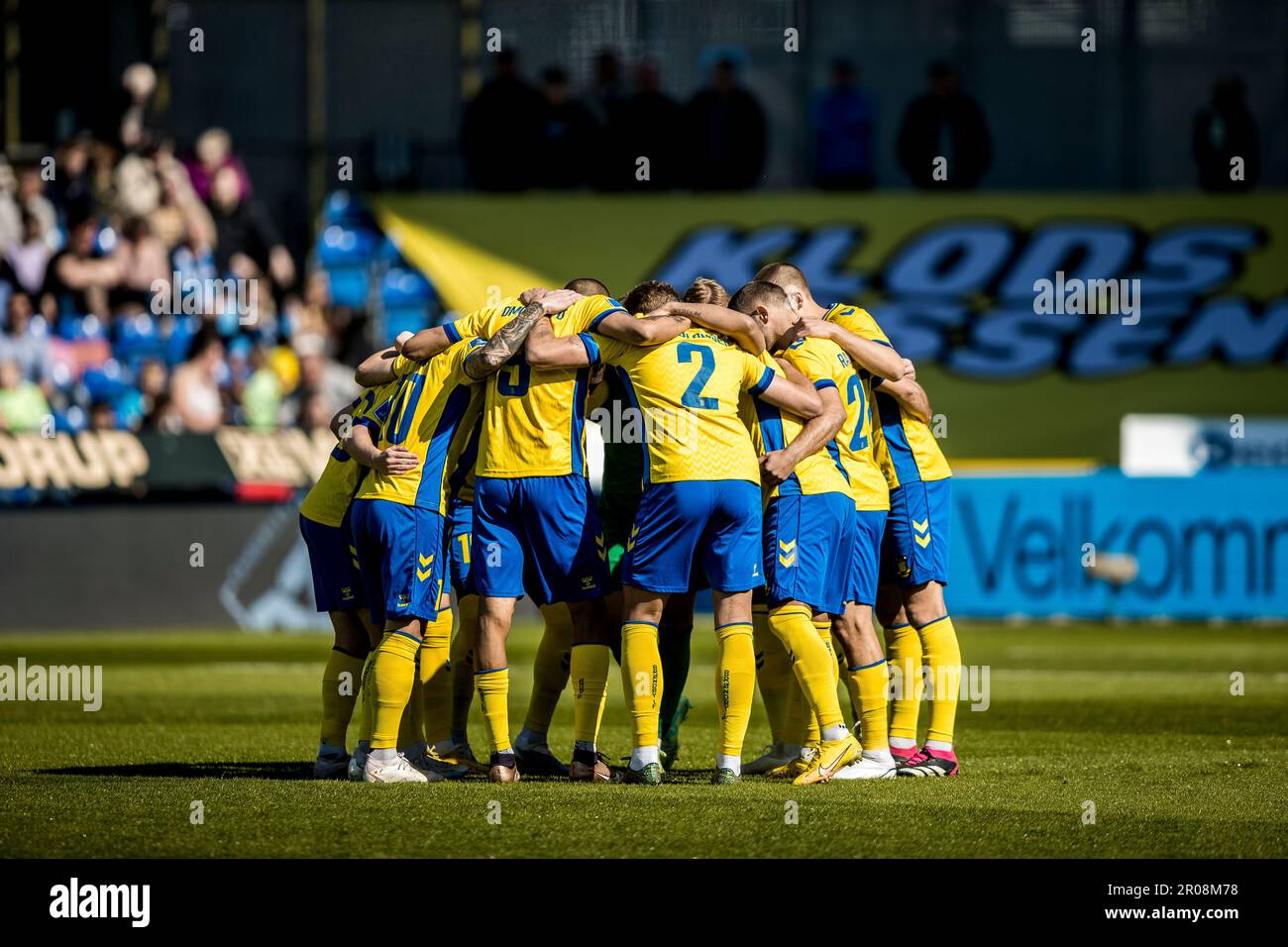 Randers, Denmark. 07th May, 2023. The players of Broendby IF unite in a ...