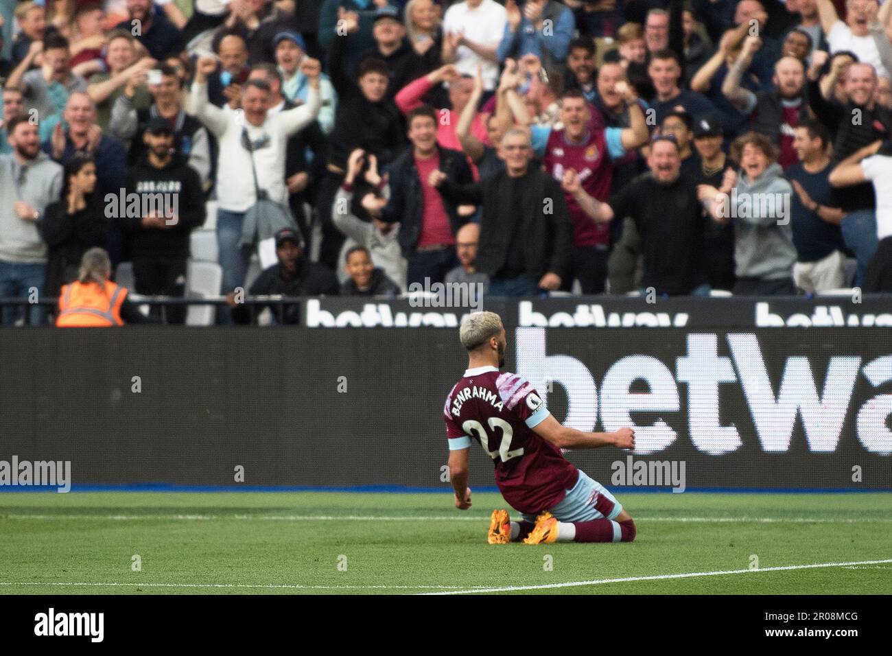 London, UK. 07th May, 2023. Said Benrahma of West Ham Utd celebrates ...