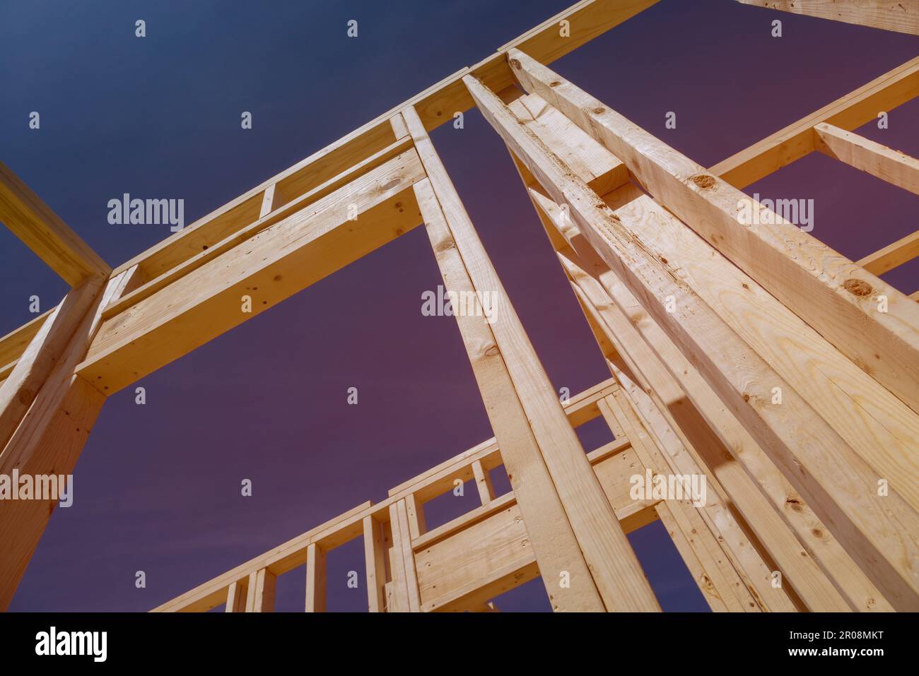 Building frame house made out of wooden beams stick framework for new ...