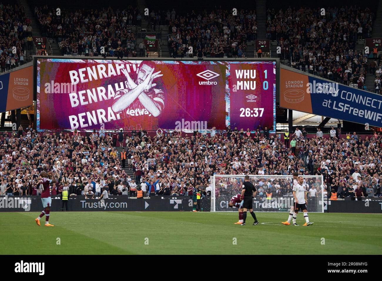 London, UK. 07th May, 2023. The LED screen shows the score after the ...