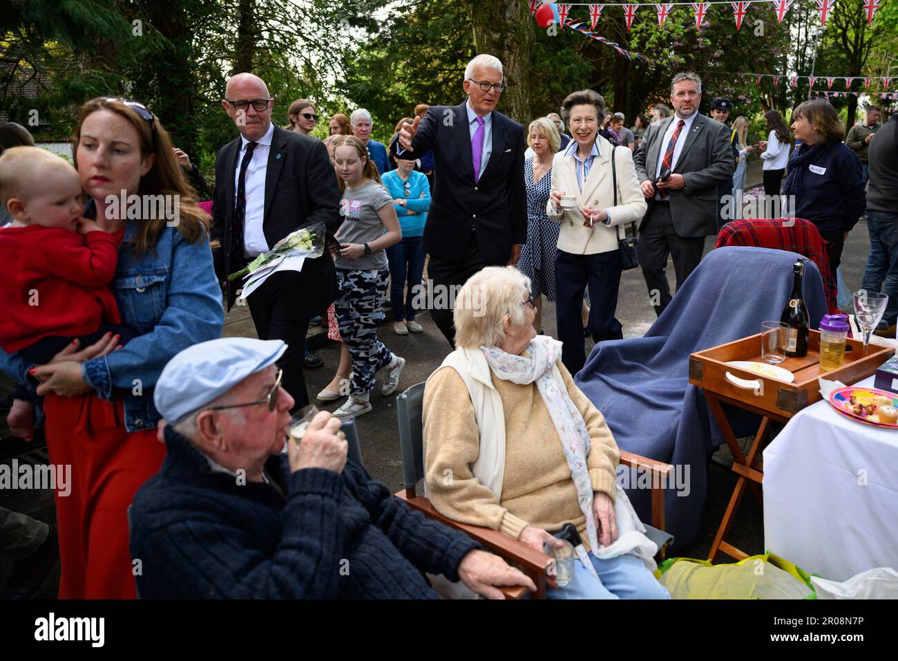 Britain's Princess Anne speaks to local residents as she attends a ...