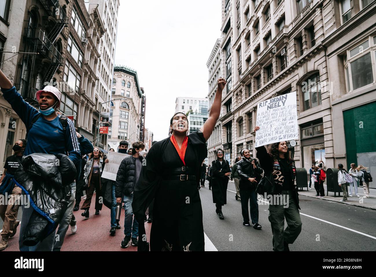 New York, United States. 03rd May, 2023. Protesters march through the ...