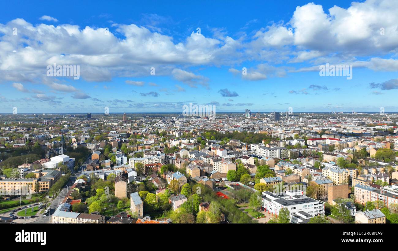 Riga aerial top view famous Riga's Historic city of Latvia in ...
