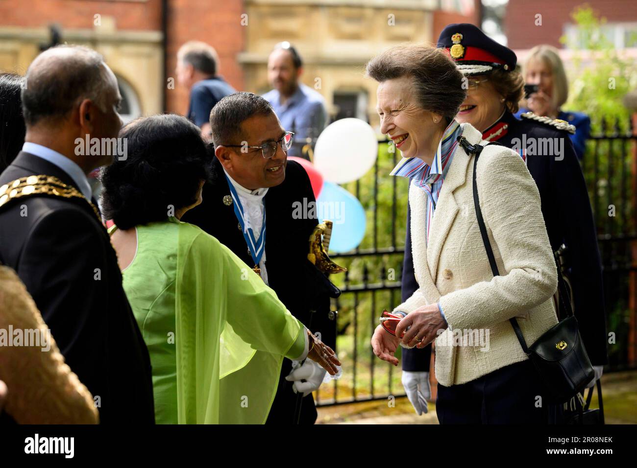 Britain's Princess Anne, right, speaks with dignitaries as she attends ...