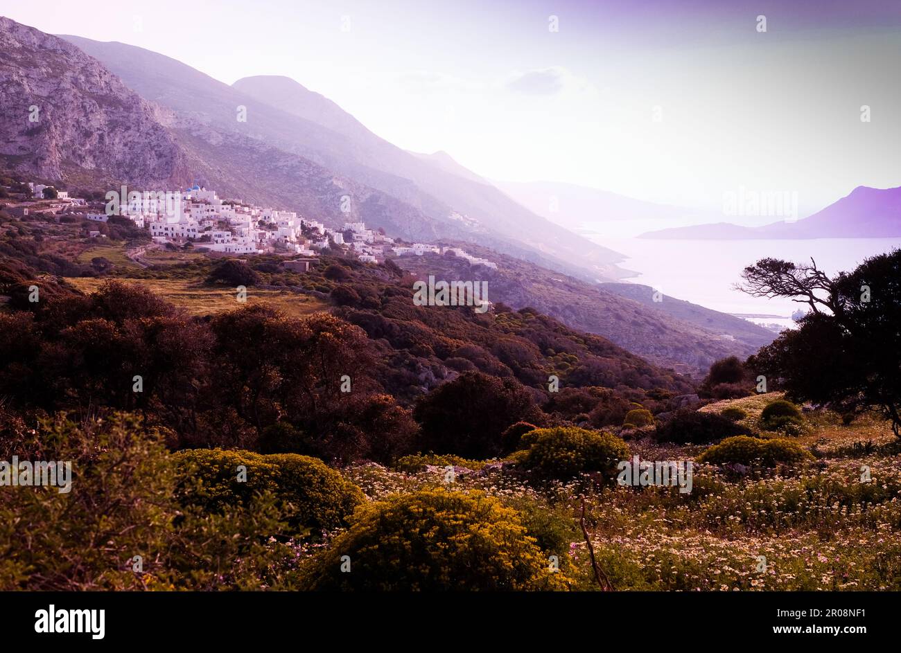 Springtime view of Langada on the island of Amorgos, in the Greek ...