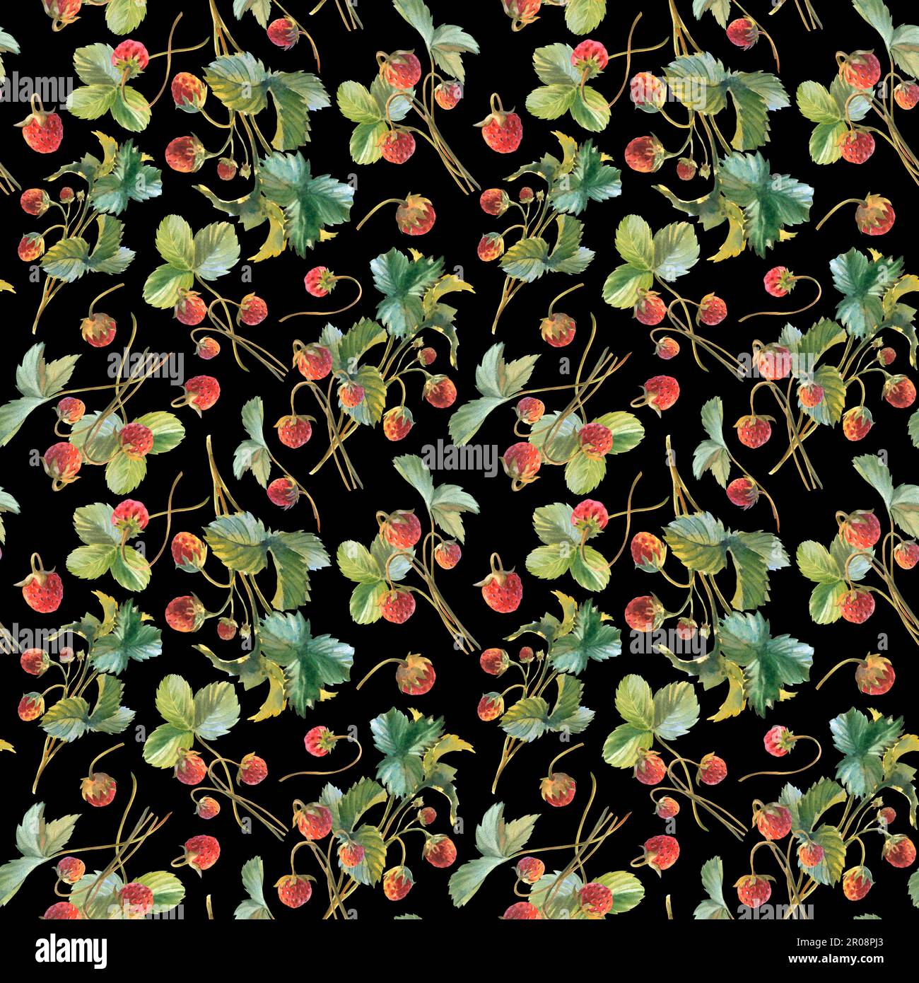 Strawberry seamless pattern with watercolor illustrations of berries ...