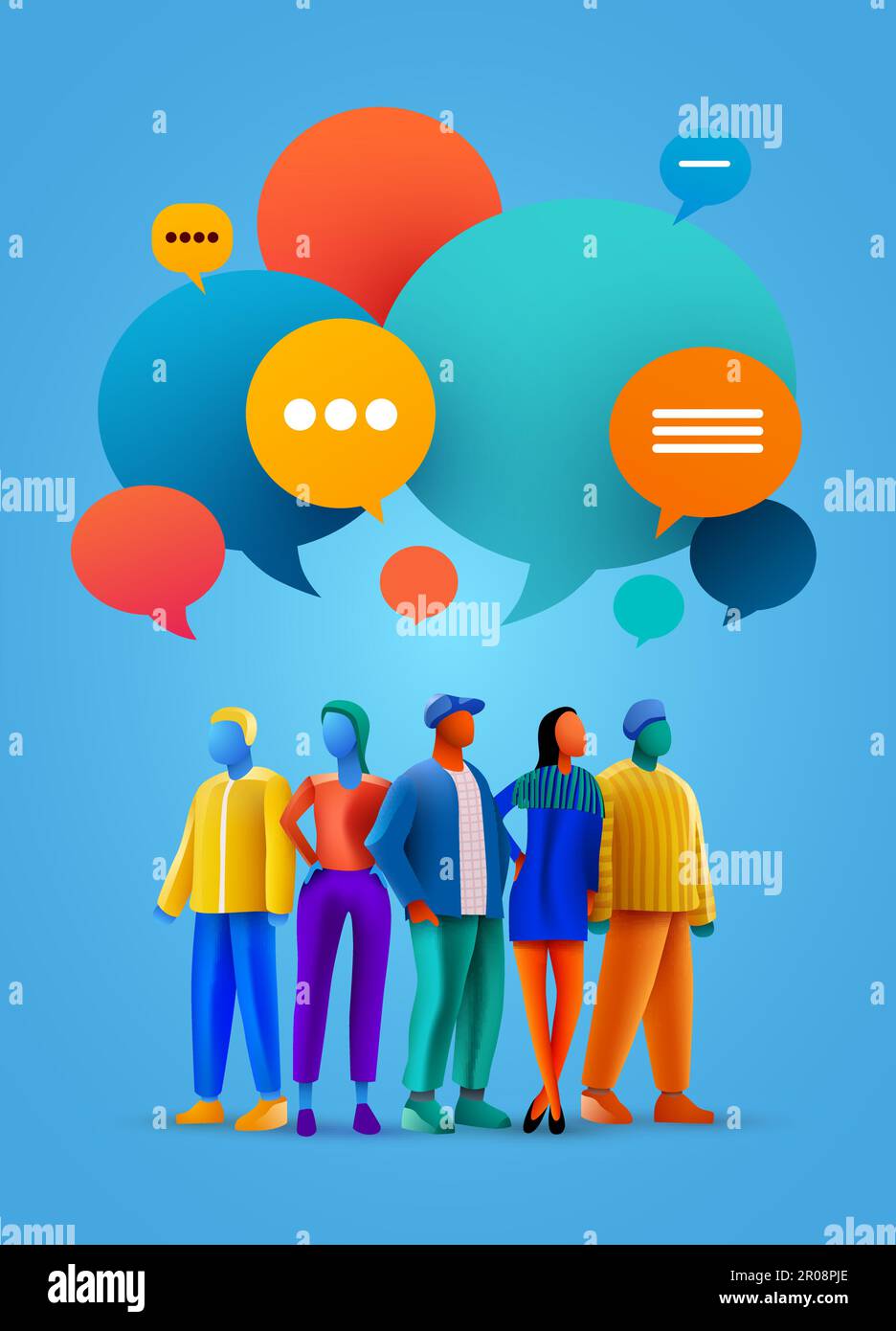 Social Network Template. Group of Young People Characters Chatting and ...