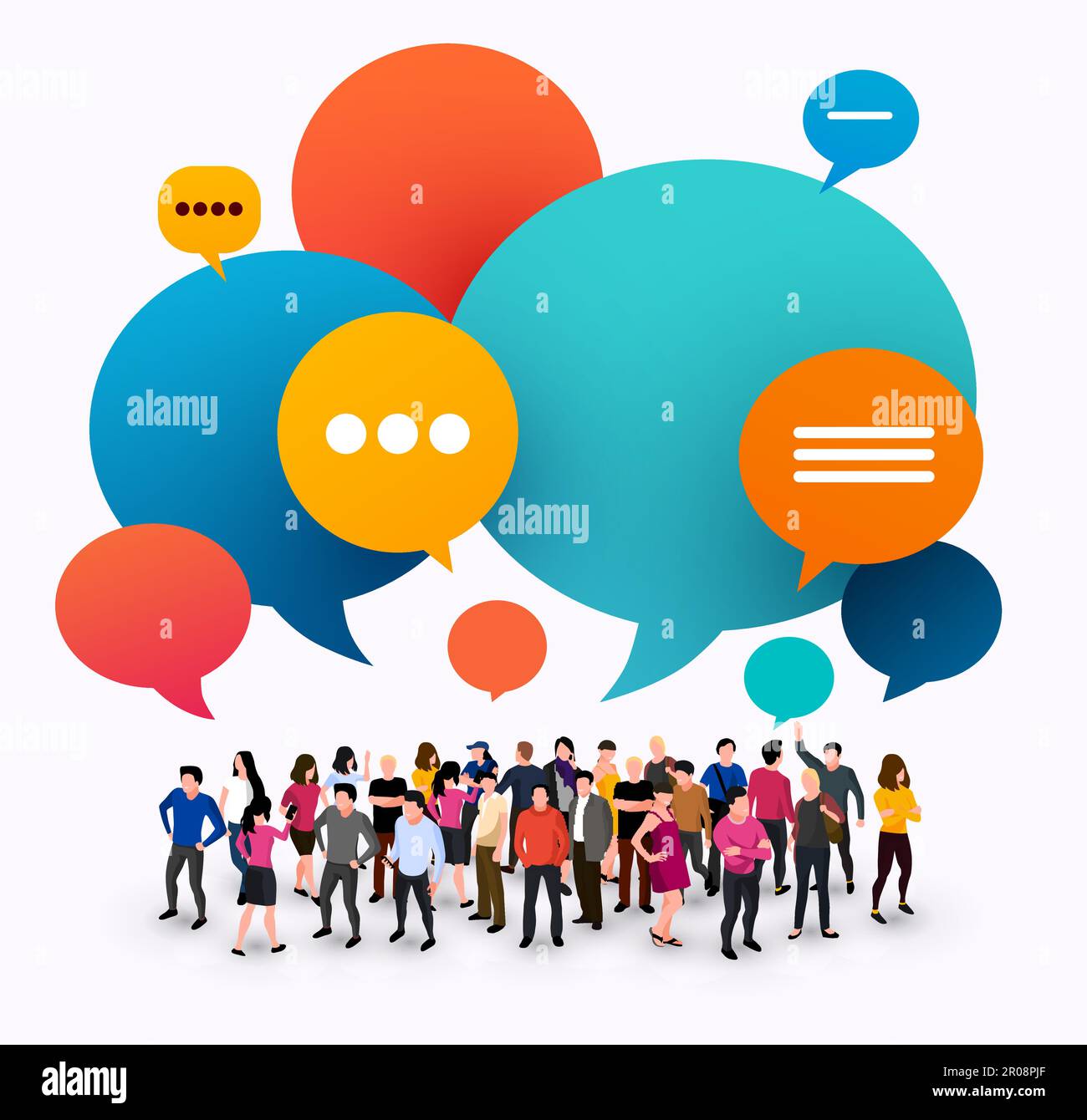 Social Network Template. Group of Young People Characters Chatting and ...