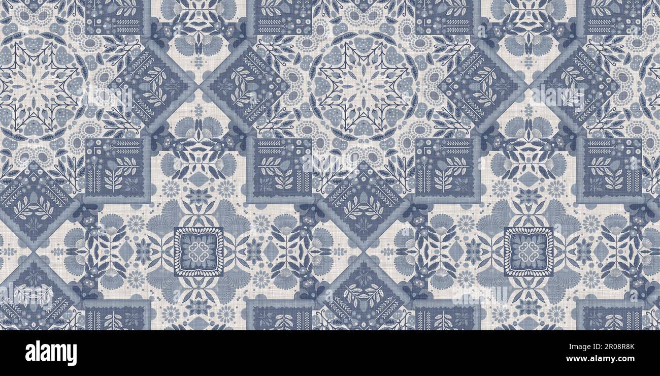 Farm house blue damask seamless border. Tonal french intricate cottage ...