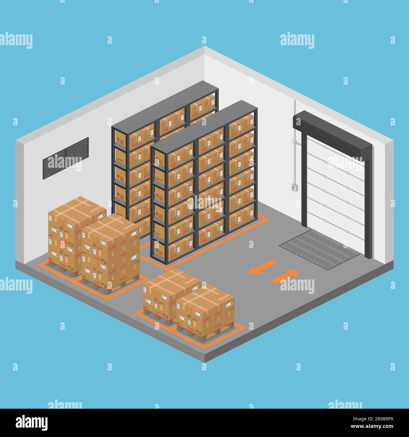 isometric storage room warehouse with parcels on pallet vector flat ...