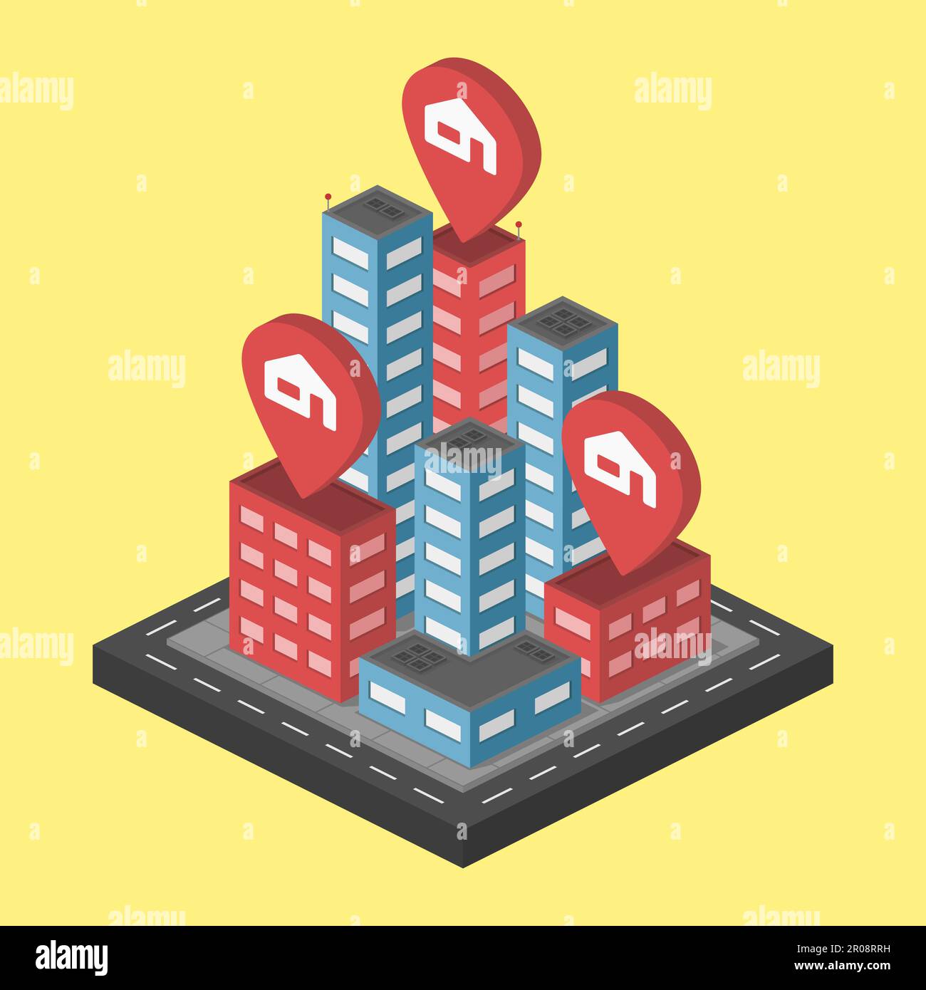city center downtown block isometric rent apartment map vector flat ...
