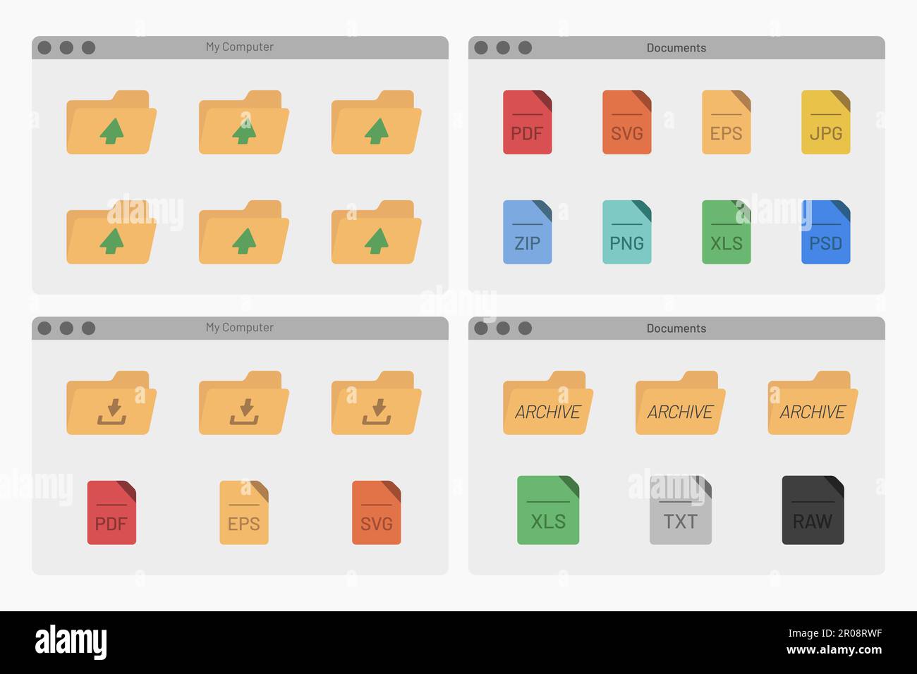 desktop interface window with folders files isolated simple ui vector flat illustration Stock ...