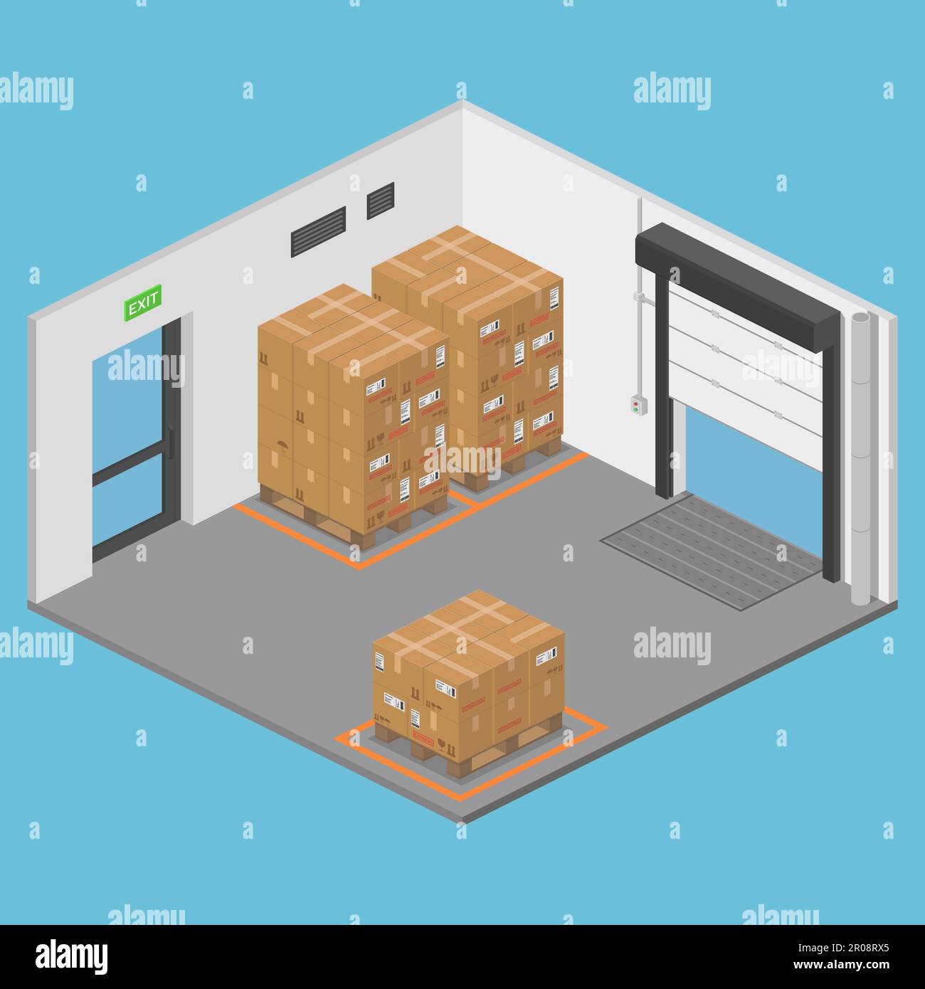 isometric storage room warehouse with parcels on pallet vector flat ...