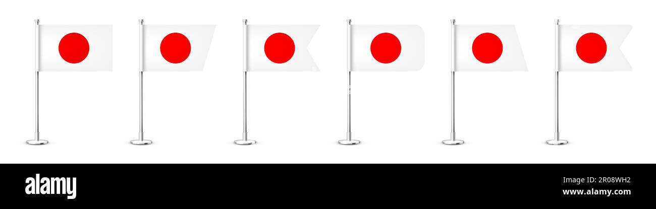 Realistic various Japanese table flags on a chrome steel pole. Souvenir ...