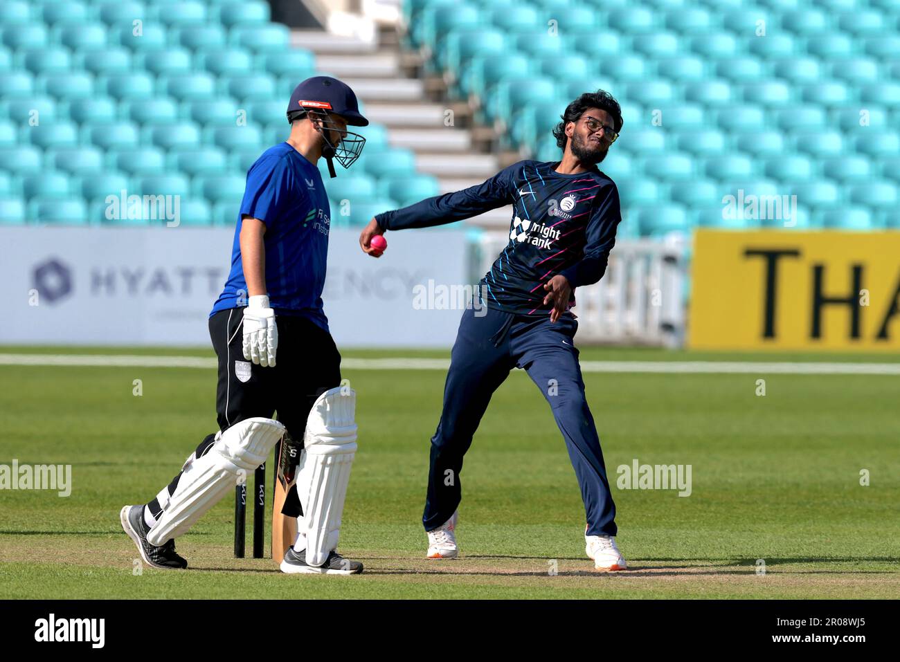 7 May, 2023, London, UK. Middlesex’s Sam Kumar bowling as Surrey ...