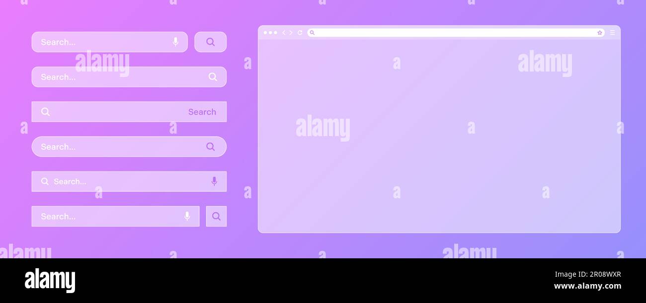 Blank transparent internet browser window with various search bar ...