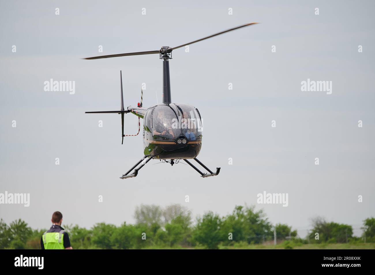 helicopter R44 landing at the airport in Mainz-Finthen, Germany Stock ...
