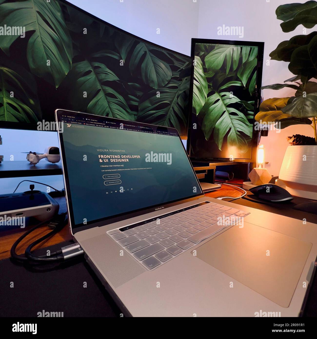 Dream desk setup with Nature themed wallpapers and indoor Large Fiddle ... Dream desk setup with Nature themed wallpapers and indoor Large Fiddle ...