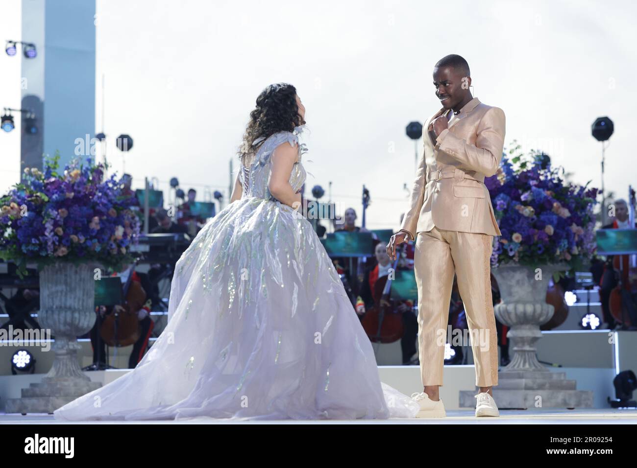 Mei Mac and Ncuti Gatwa on stage during the Coronation Concert held in ...