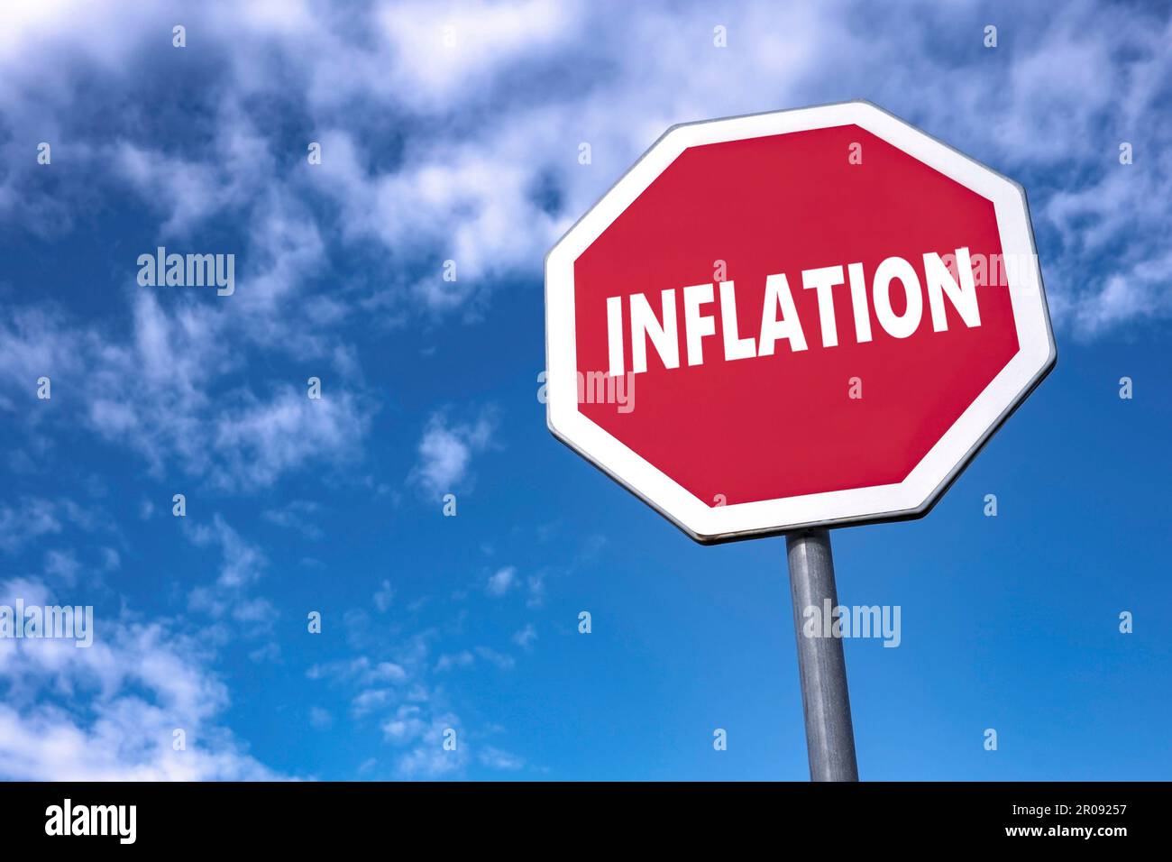 Stop traffic sign with text INFLATION to improve macroeconomic ...