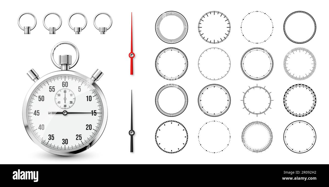 Classic stopwatch with clock faces. Shiny metal chronometer, time ...
