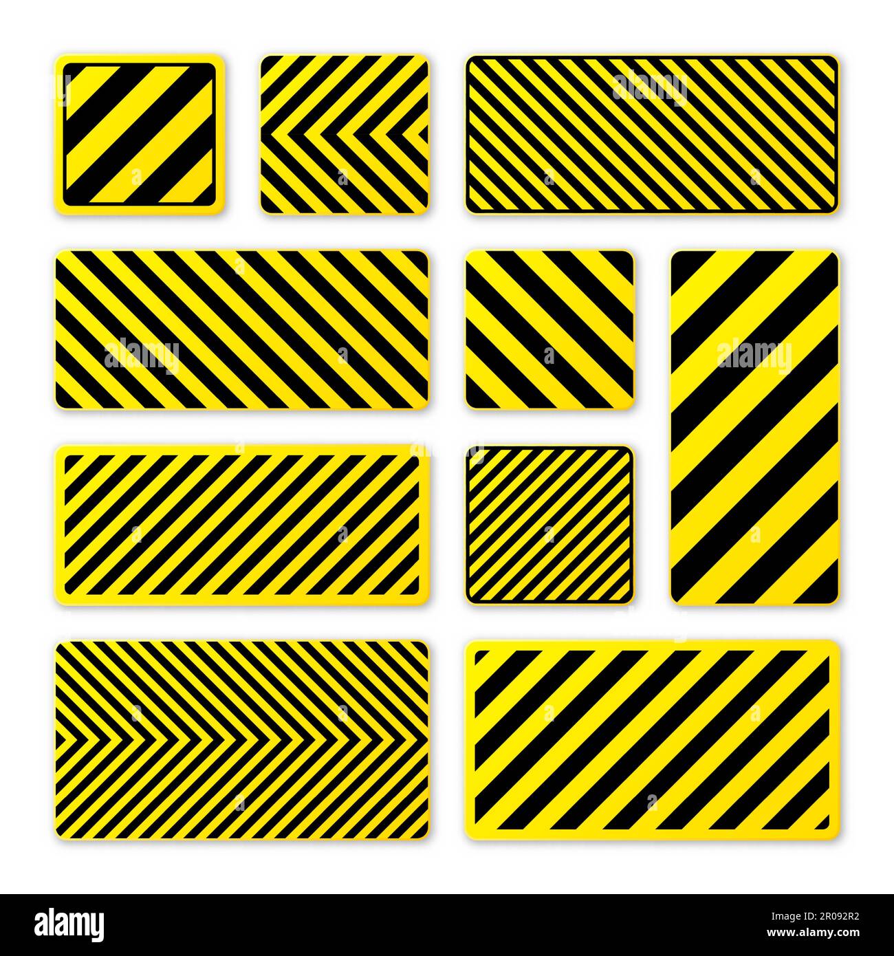 Various black and yellow warning signs with diagonal lines. Attention ...
