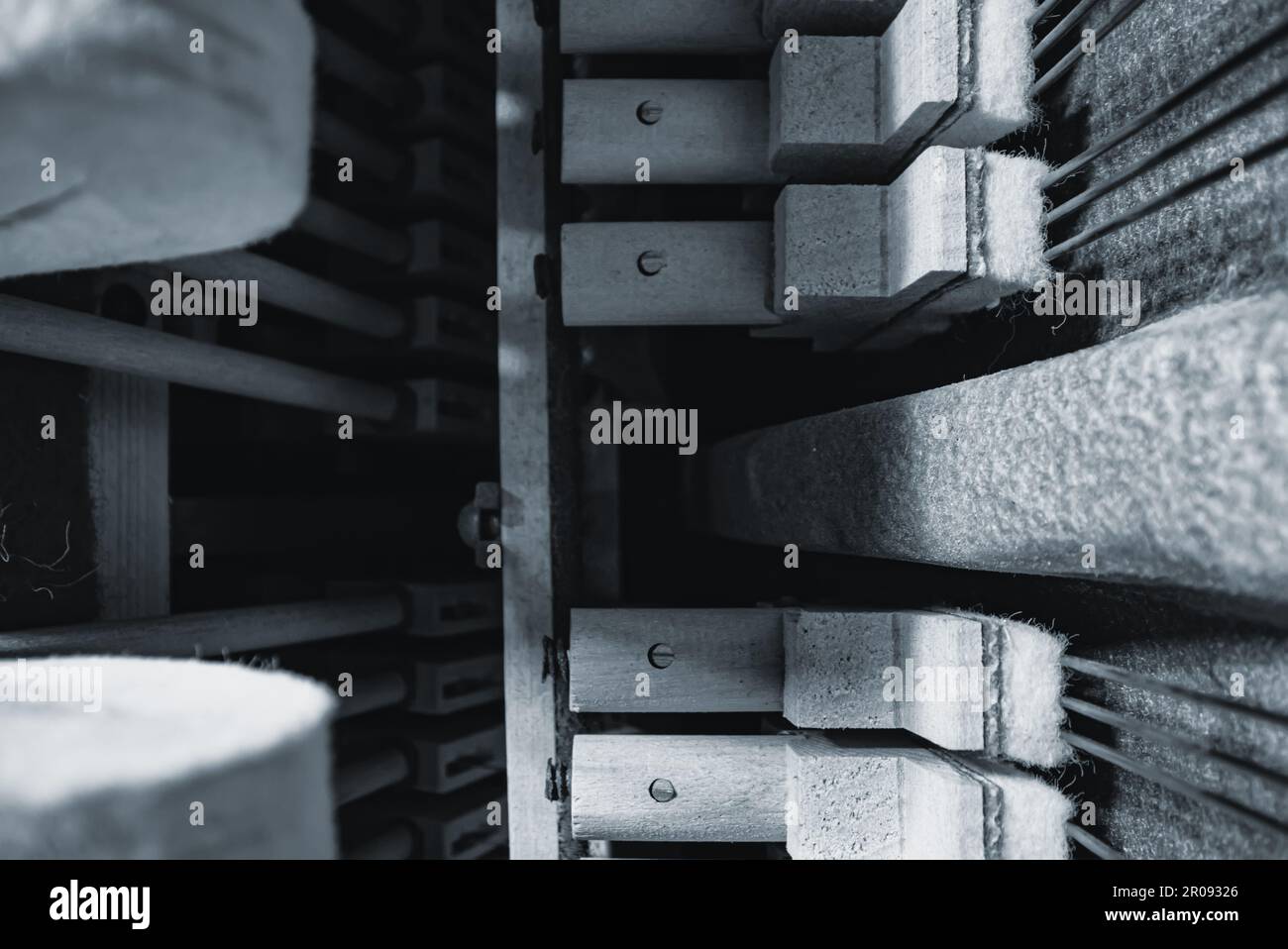 Inside the piano. Strings inside the upright piano Stock Photo - Alamy