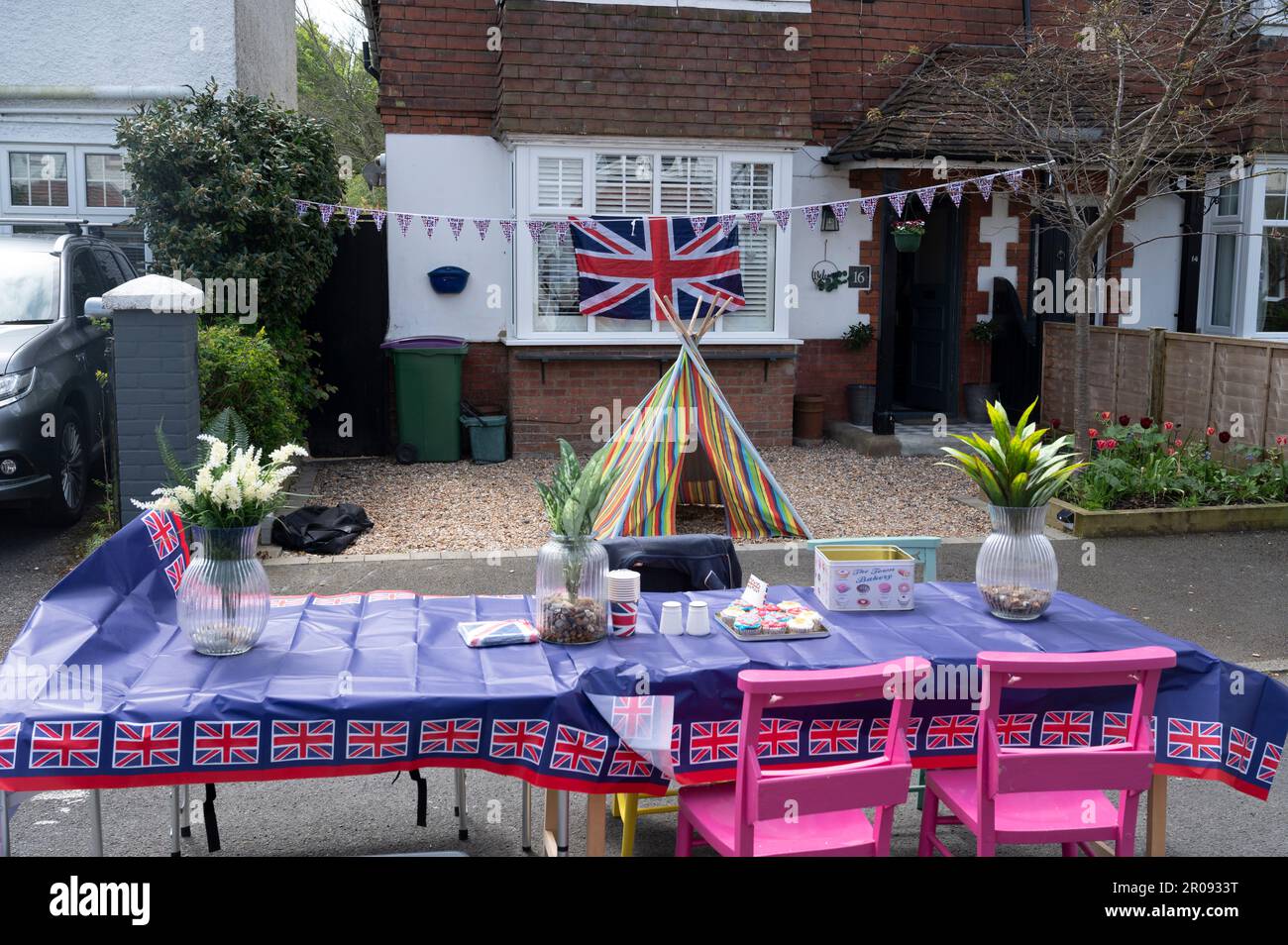 King Charles III street party food table Stock Photo - Alamy