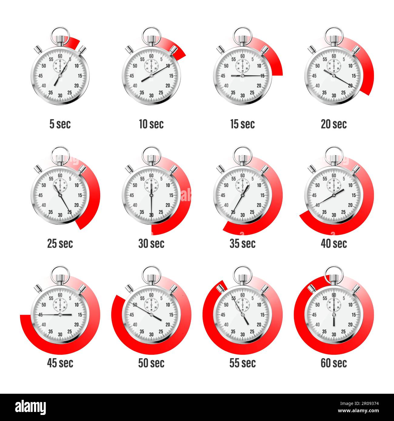 Realistic classic stopwatch. Shiny metal chronometer, time counter with ...