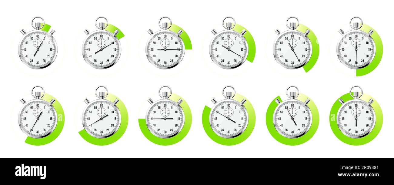 Realistic classic stopwatch. Shiny metal chronometer, time counter with ...