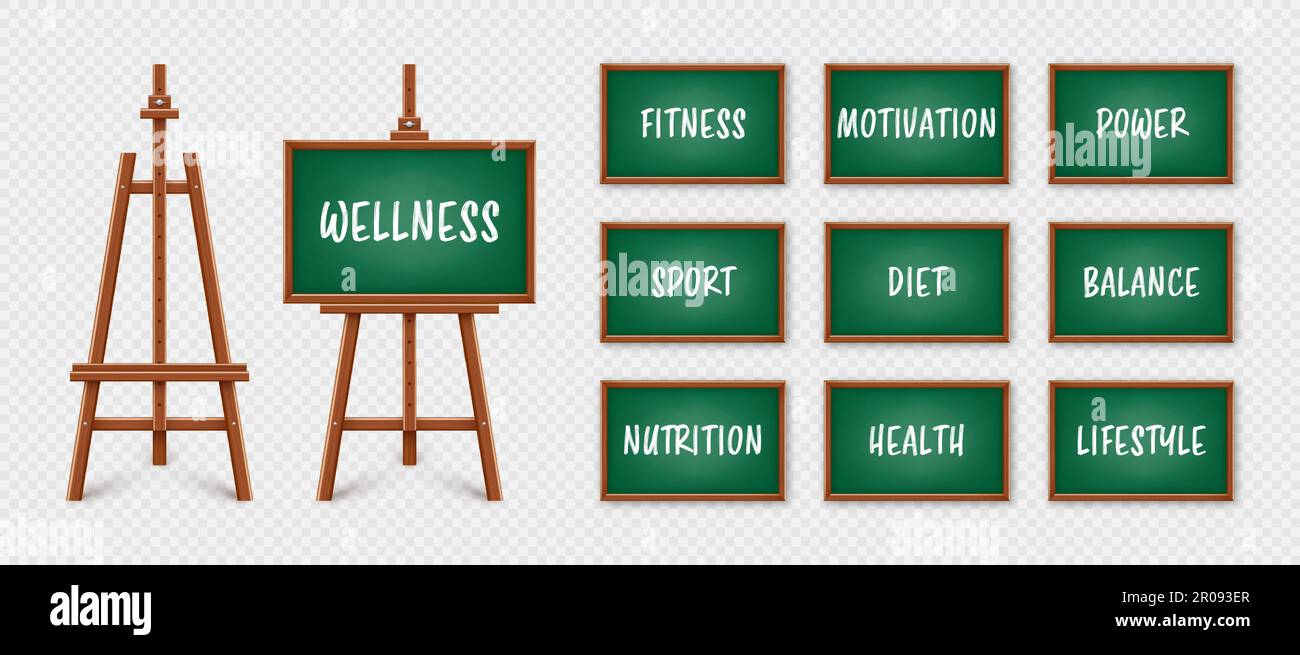 Green chalkboard on wooden easel. Blackboard in wooden frame on a ...