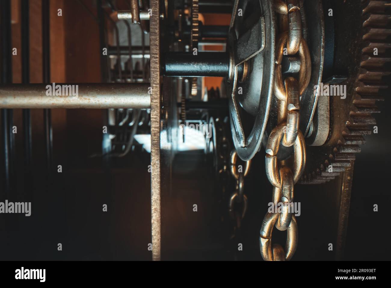The mechanism inside the tower clock with a pendulum Stock Photo - Alamy