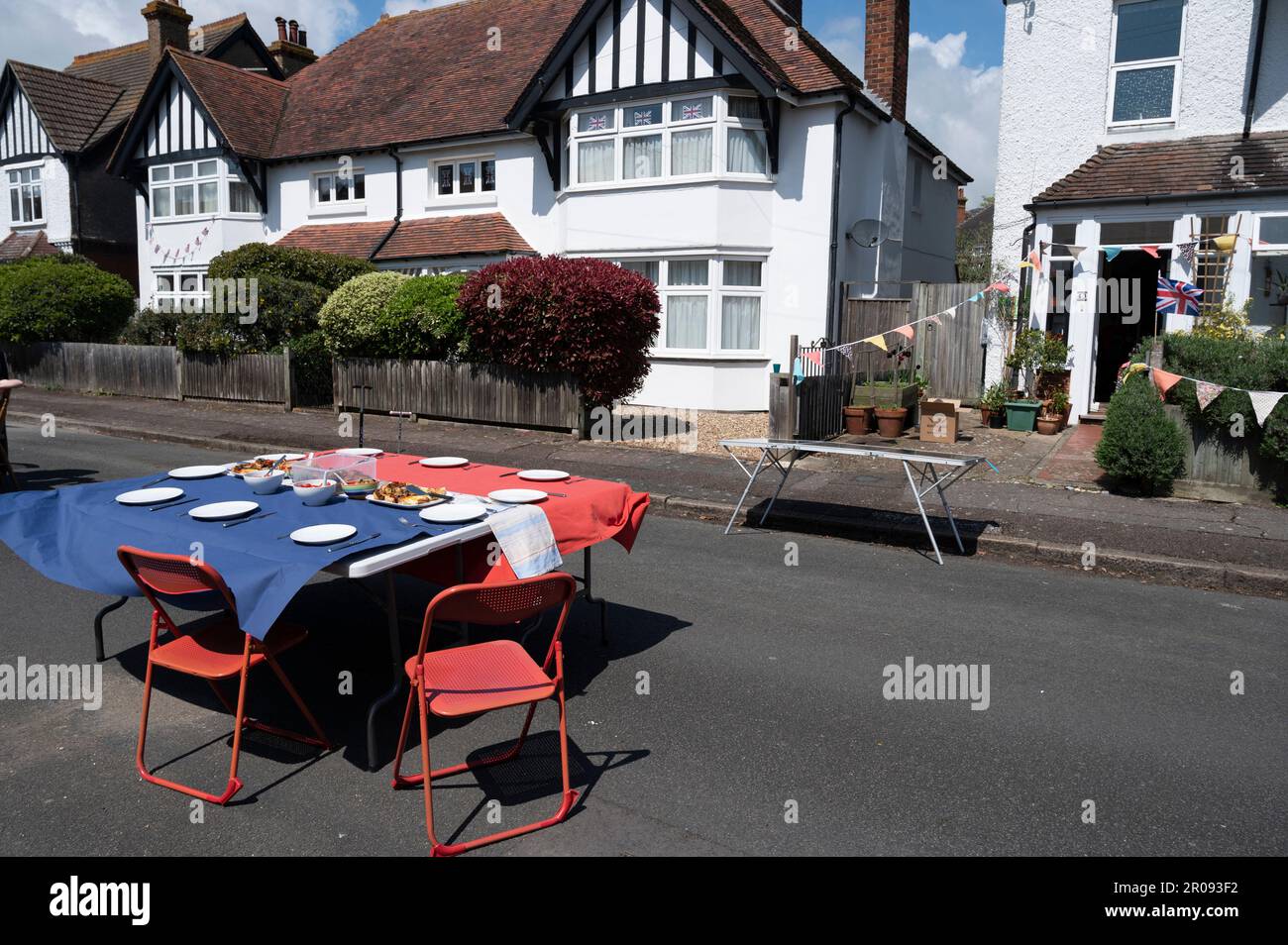 King Charles III street party food table Stock Photo - Alamy